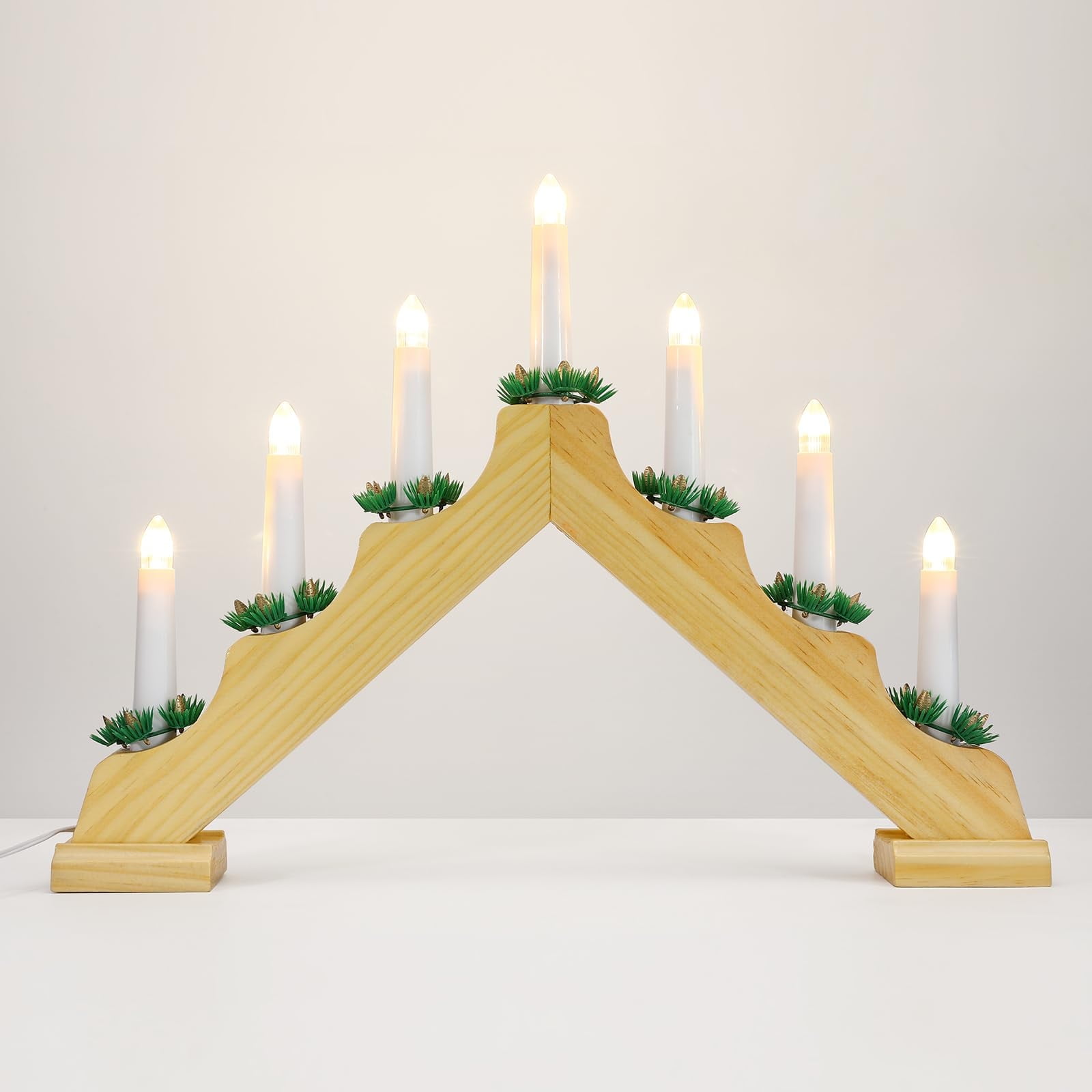 Lewondr Christmas Swedish Candelabra,Electric Candles with 7 Flameless ...