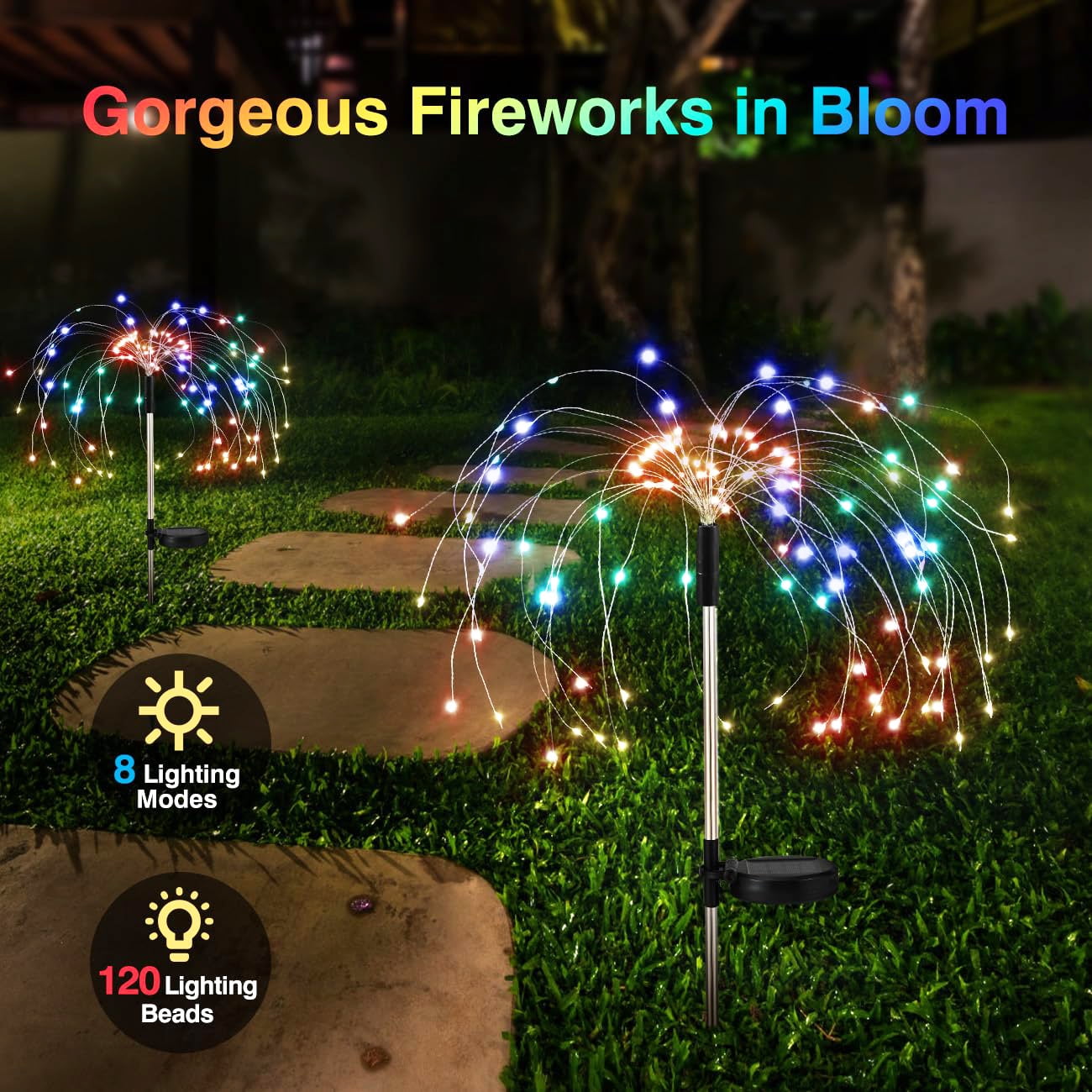 Lewondr Firework Solar Garden Lights, 120 LED Solar Swaying Lights with ...