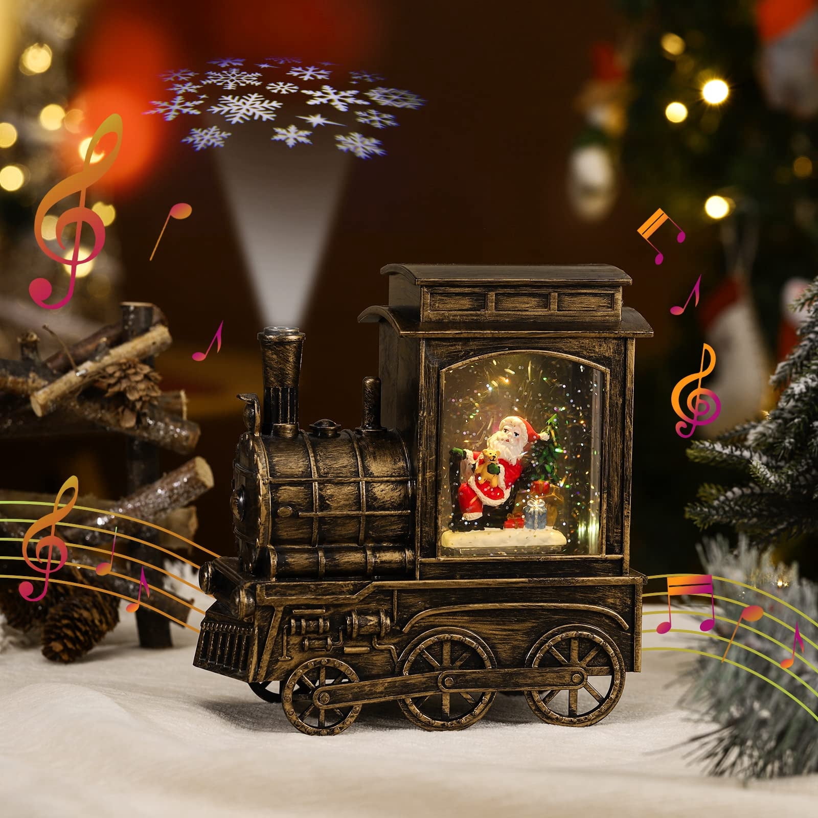 Lewondr Train Snow Globe, USB/Battery Operated Snow Globe with ...