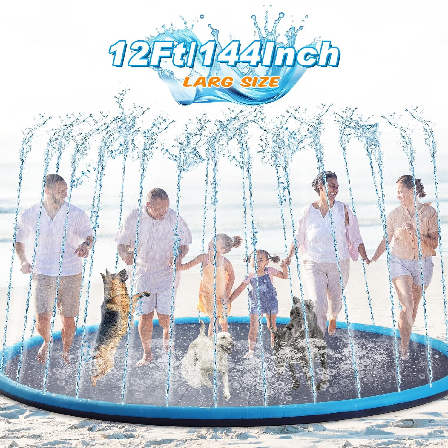 Lewtemi 12 ft Extra Large Non Slip Splash Pad 144" for Adult Kids and Dog Giant Thicken ...