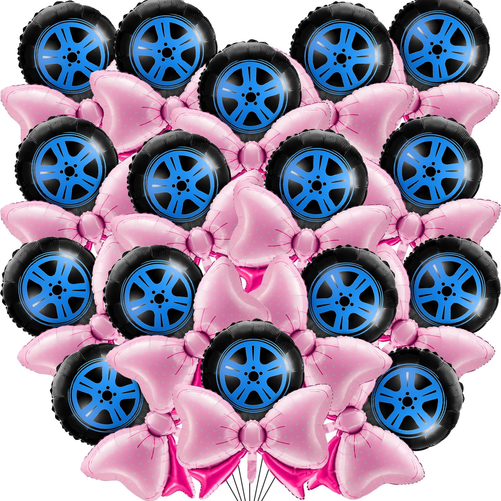 Lewtemi 16pcs Pink Aluminum Foil Balloons, NSD3 18" Wheels & Bow ...