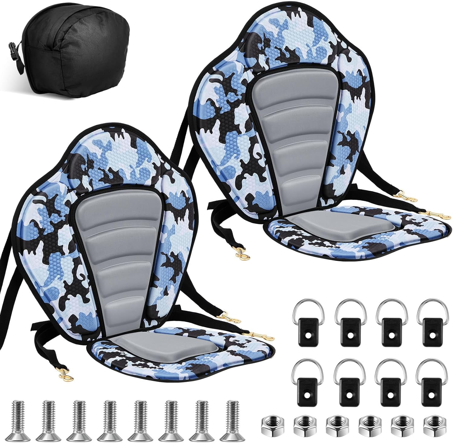Lewtemi 2 Pack Kayak Seats with Back Support Padded Boat Seat with Detachable Storage Bag and 8 ...