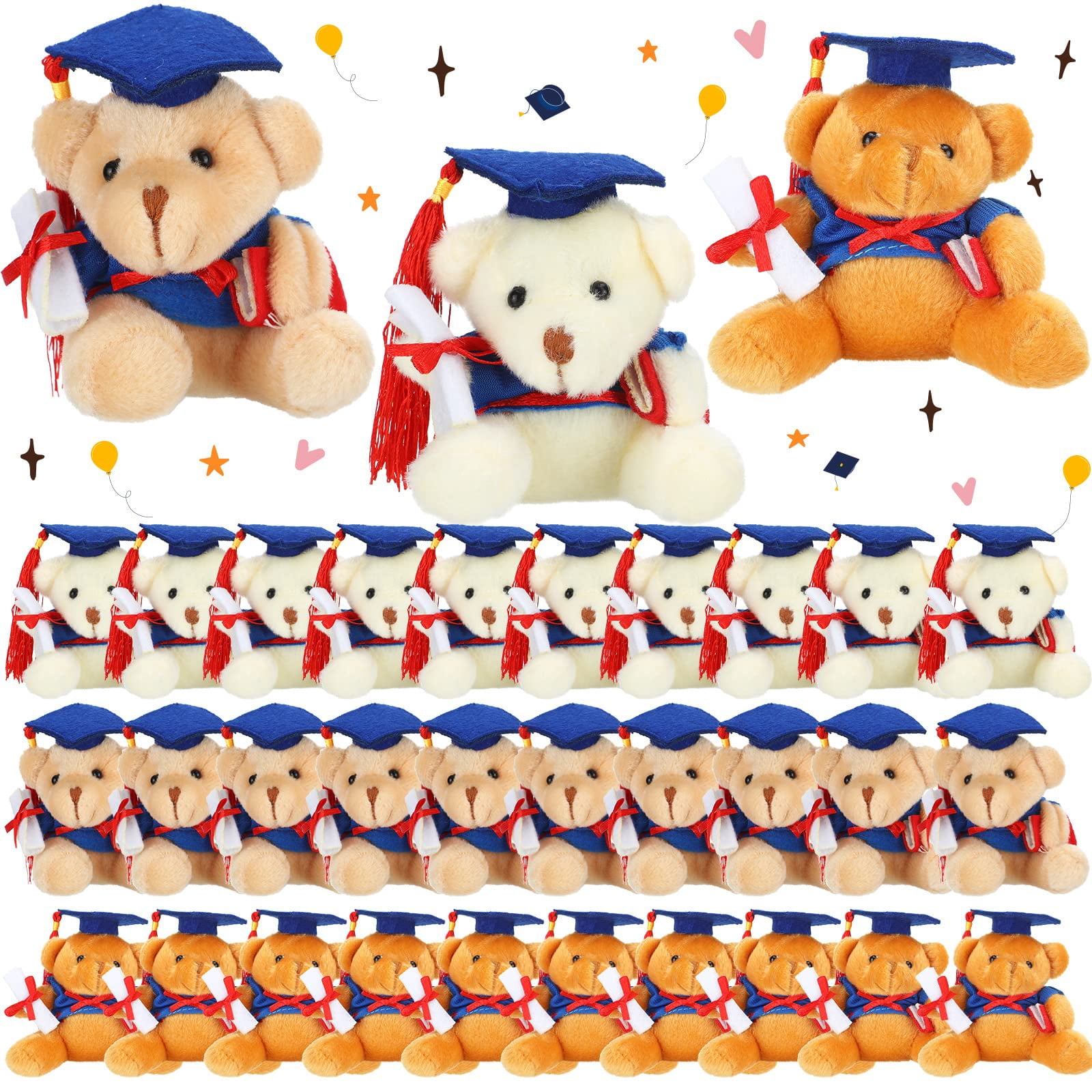 Lewtemi 50 Pcs Mini Graduation Bear Class of Stuffed Animal Bear Bear ...