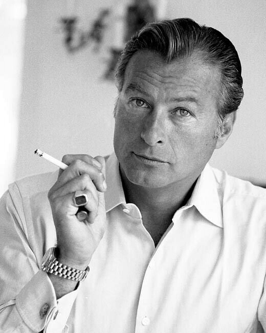 Lex Barker debonair portrait in white shirt smoking cigarette Tarzan ...