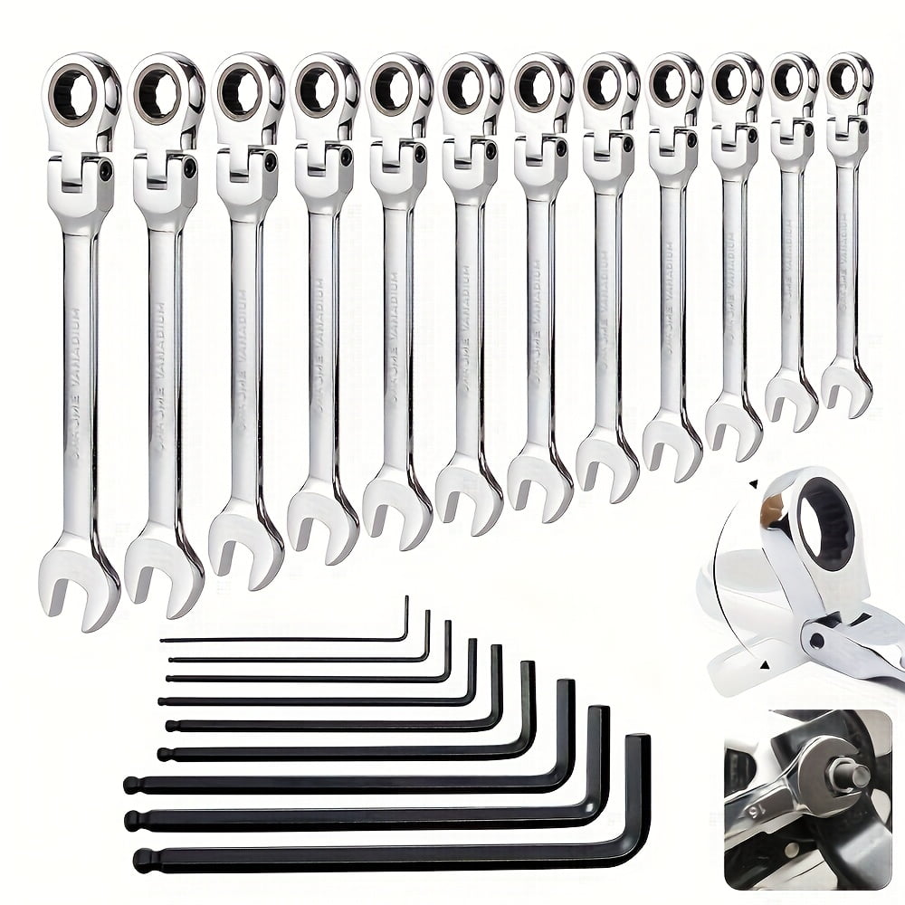 Lex Head Ratcheting Wrench Set, Chrome Vanadium Steel Flexible Head ...