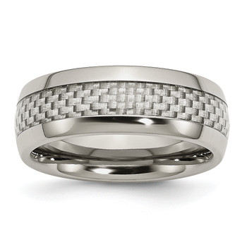 Lex & Lu Chisel Stainless Steel and Grey Carbon Fiber 8mm Polished Band ...