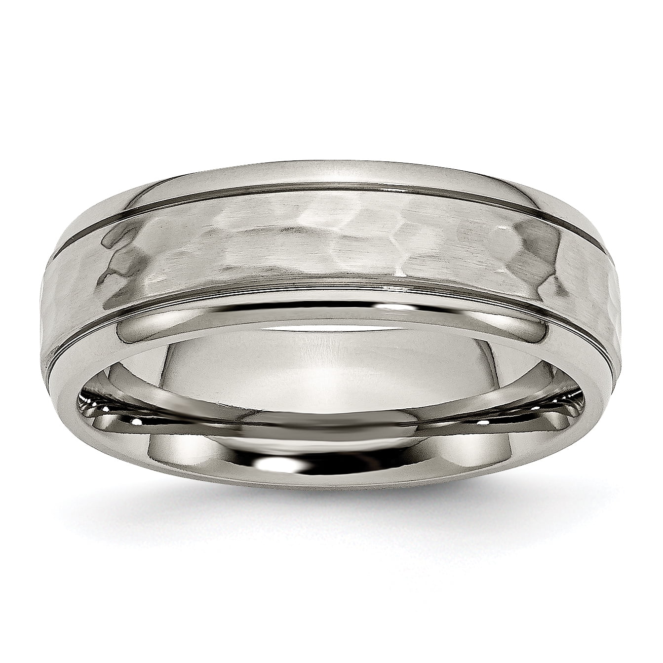 Lex & Lu Chisel Titanium 7mm Grooved Edge Hammered and Polished Band ...