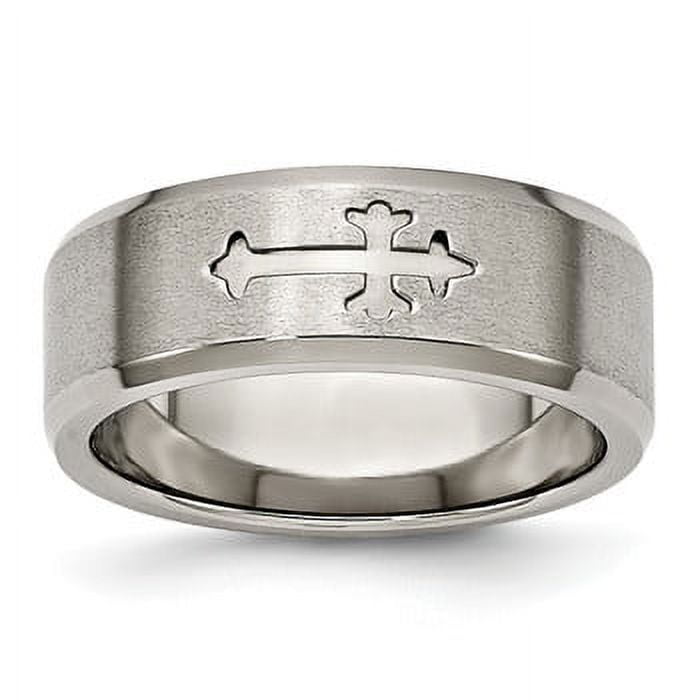 Lex & Lu Chisel Titanium Cross Design 8mm Satin Beveled Edge Band Ring ...