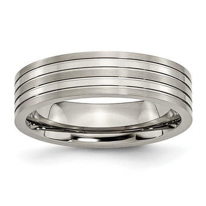 Lex & Lu Chisel Titanium Grooved 6mm Brushed and Polished Band Ring ...
