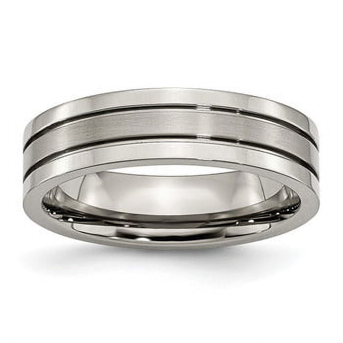 Lex & Lu Chisel Titanium Grooved 6mm Brushed and Polished Band Ring ...