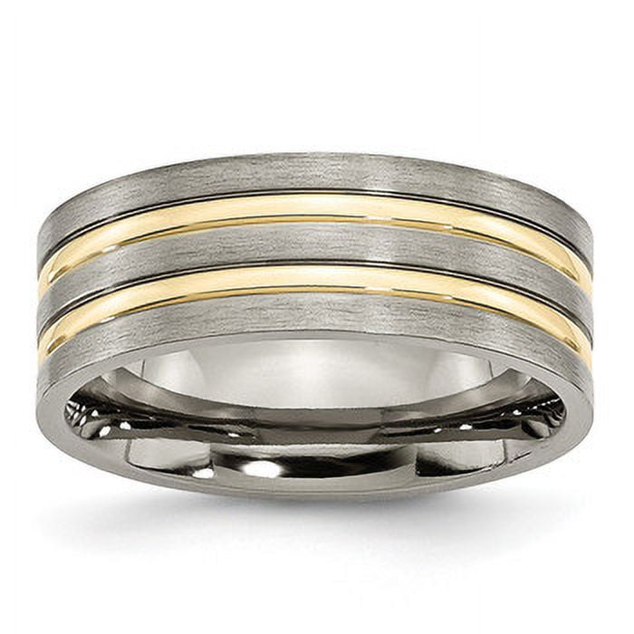 Lex & Lu Chisel Titanium Grooved Yellow Plated 8mm Brushed Band Ring ...