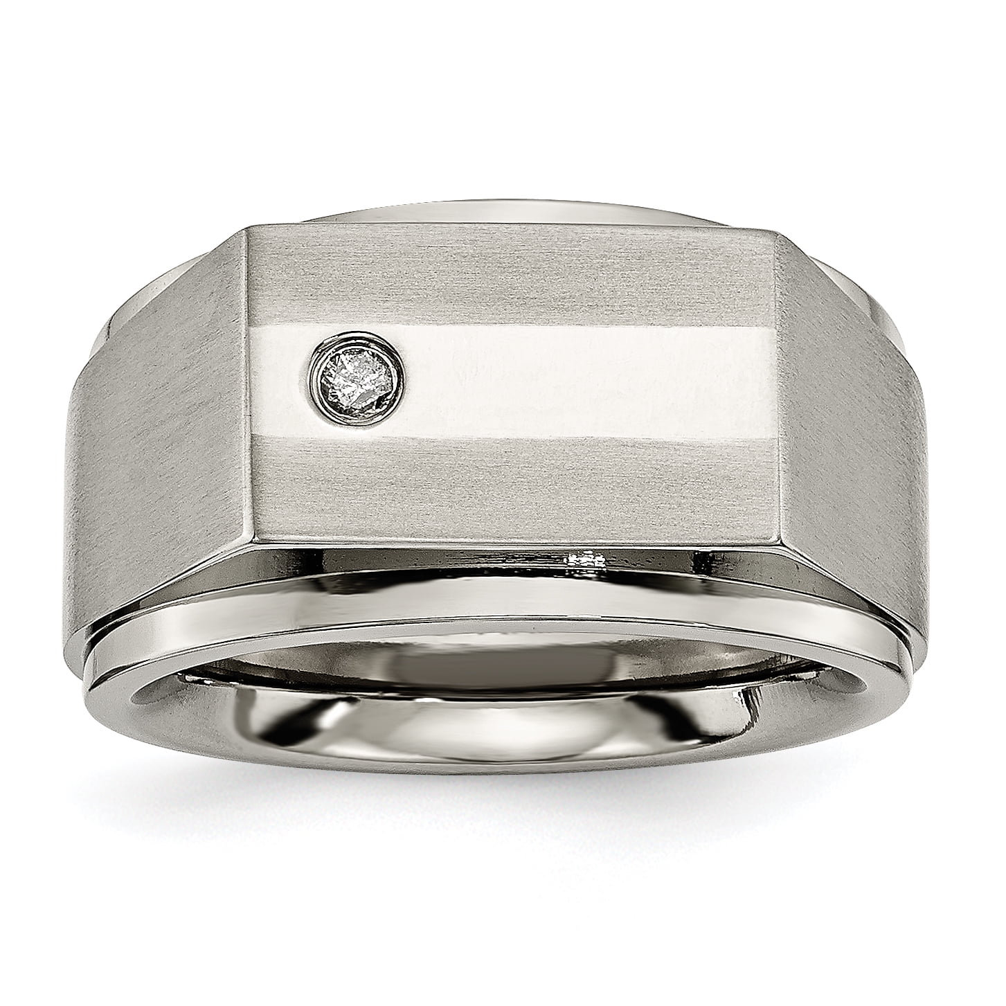 Lex & Lu Chisel Titanium Satin & Polished Diamond Band Ring - Walmart.com