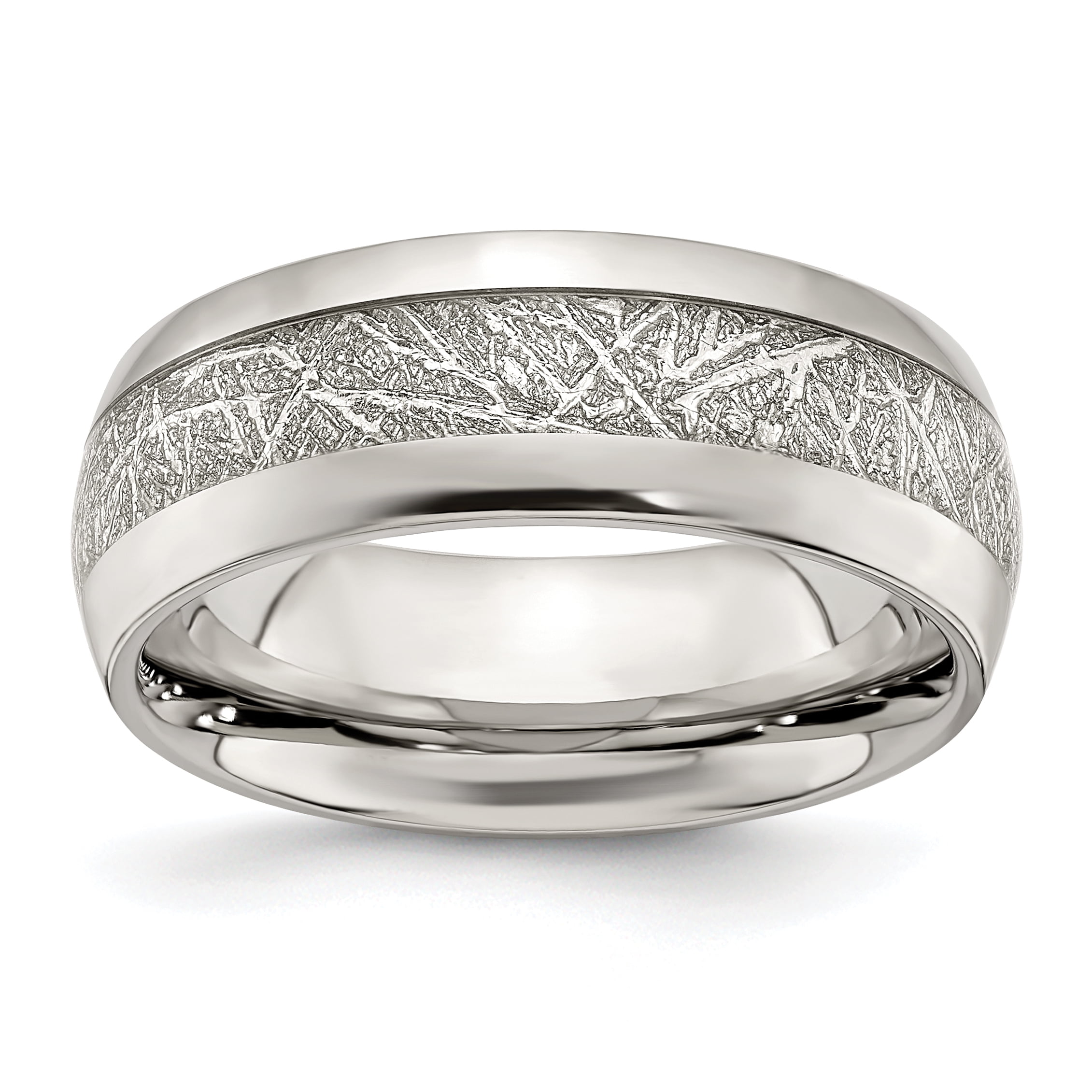 Lex & Lu Stainless Steel Polished Glitter Paper Inlay Center 8mm Band ...