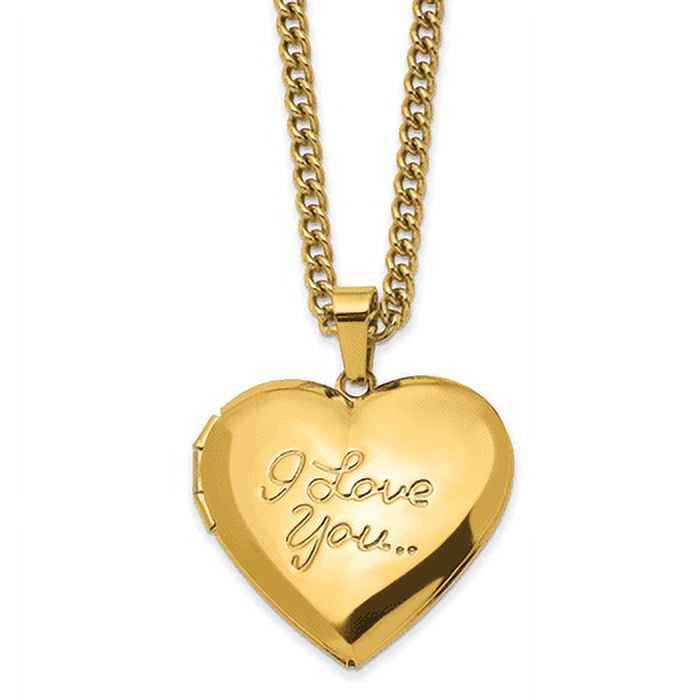 Lex & Lu Stainless Steel Polished Yellow IP I LOVE YOU Heart Locket 24 ...