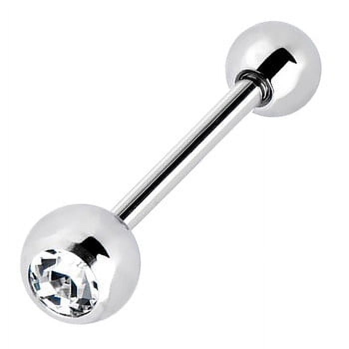 Lex & Lu Steel Crystal Cz Gem Tongue Ring Barbell Body Piecing 10G ...