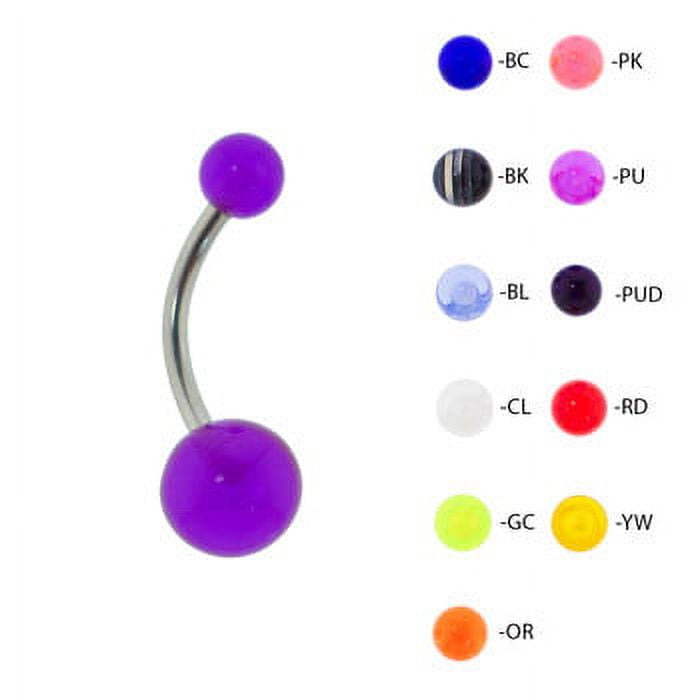 Lex & Lu Steel Curved Barbell UV Acrylic Navel Belly Button Ring Body ...