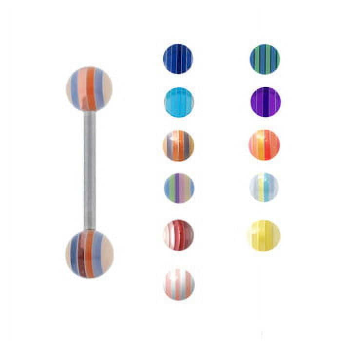 Lex & Lu Steel Straight Tongue Barbell w/Acrylic Striped Balls 14G 5/8 ...