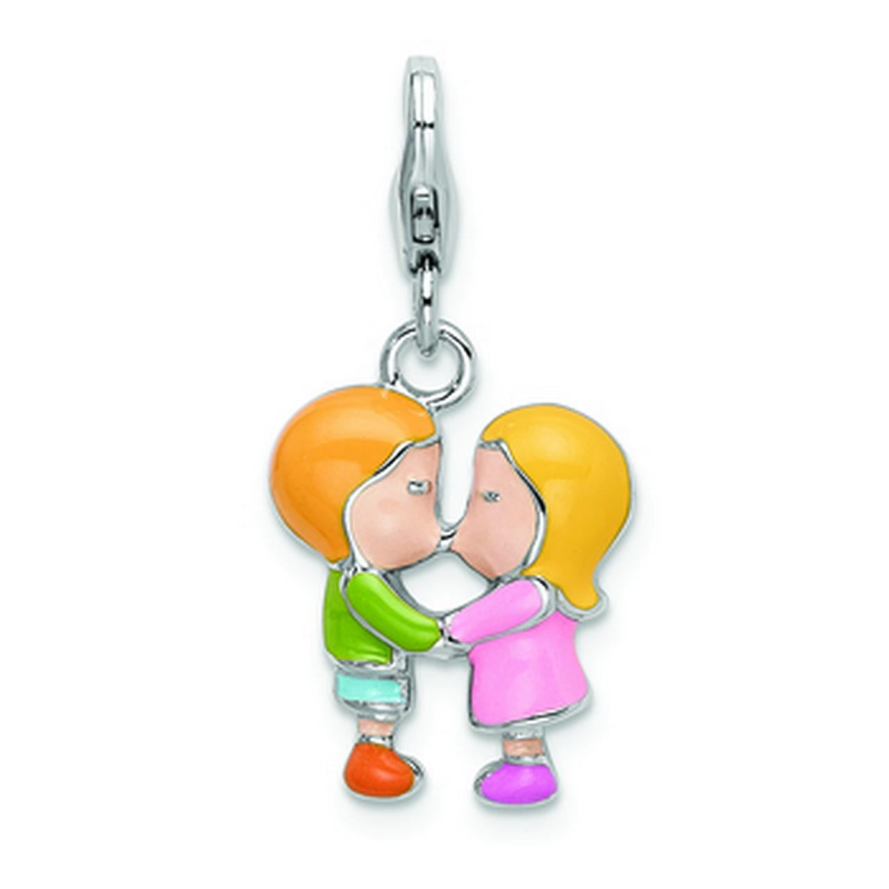 Lex & Lu Sterling Silver Enameled Kissing Couple w/Lobster Clasp Charm - Walmart.com