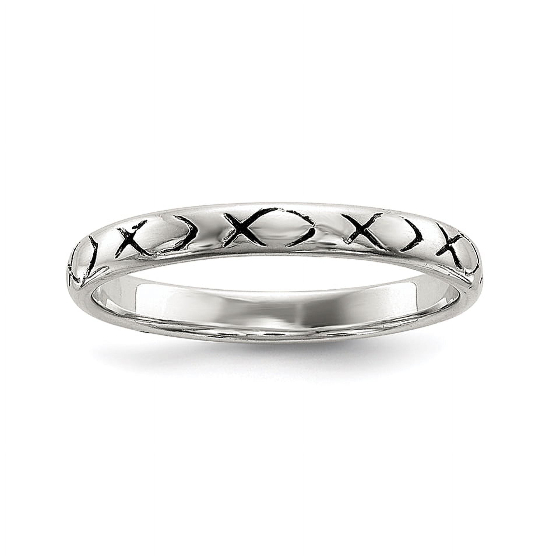 Lex & Lu Sterling Silver w/Rhodium Polished Antiqued Ichthus Ring ...