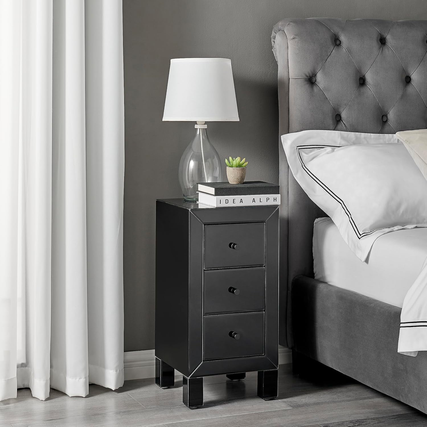 Lexi Contemporary Black Mirrored Bedside Table Side Table Bedroom ...