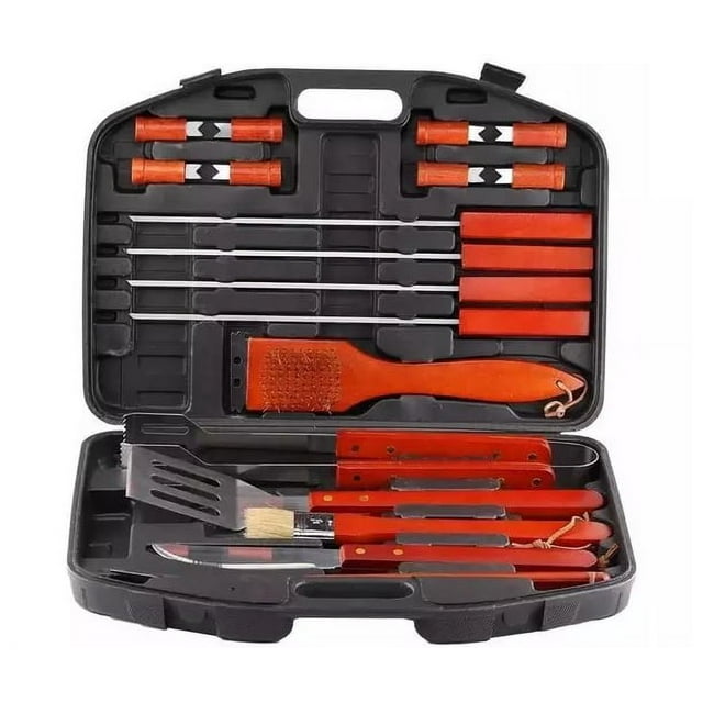Lexi Home 18 Pc BBQ Tool Set with Carrying Case - Cherry Wood - Walmart.com