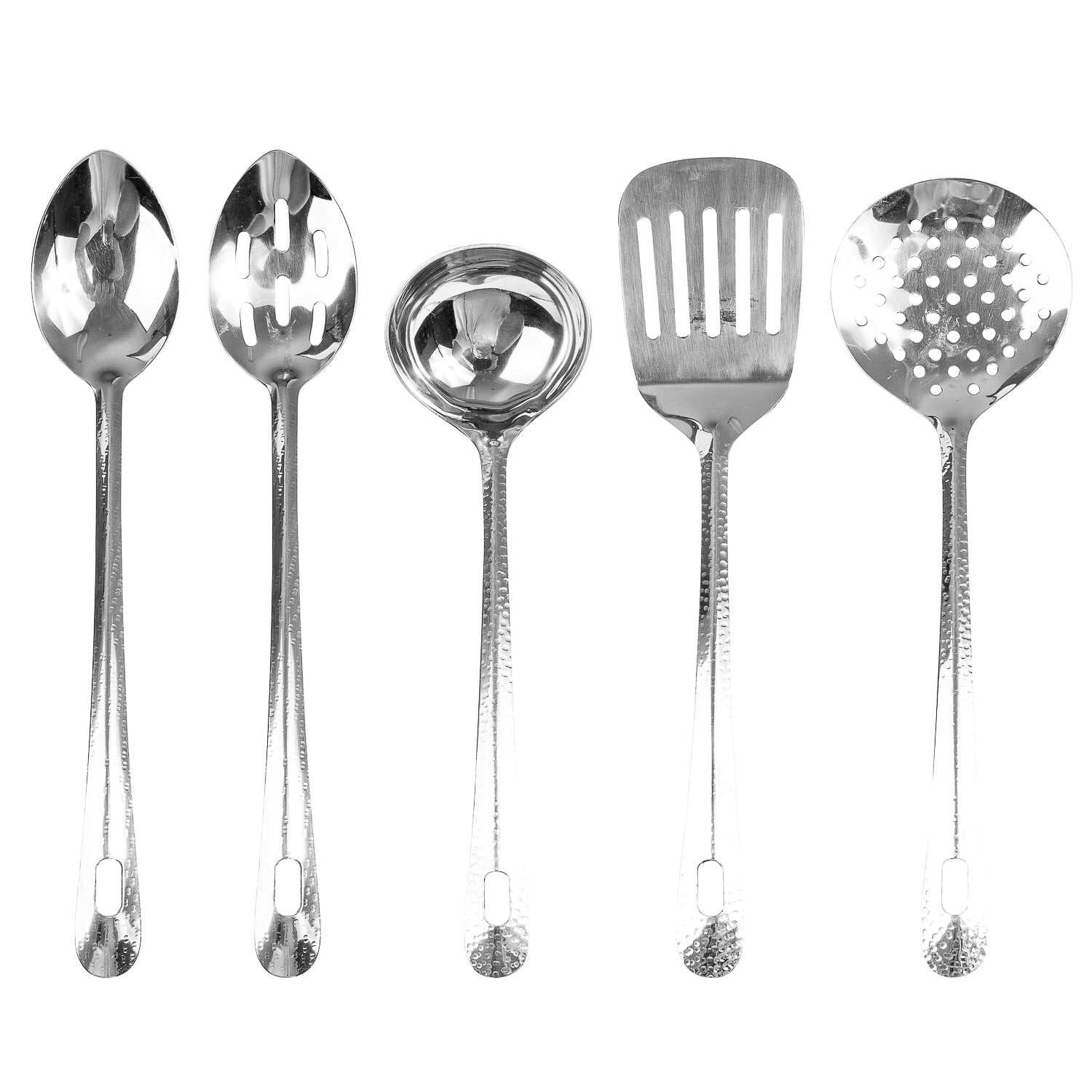 Lexi Home 5-Piece Stainless Steel Hammered 13" Kitchen Utensil Set ...