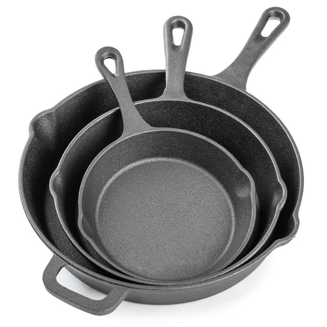 Lexi Home Pre-Seasoned Cast Iron Skillet Fry Pan Set - 3 Pack - Walmart.com