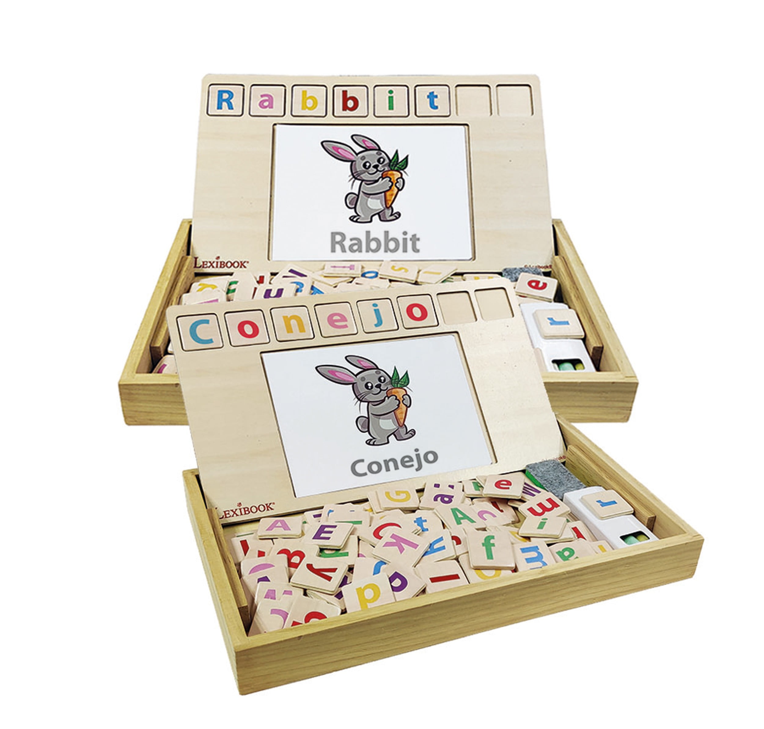 Lexibook Learning ABC Kids Bilingual Spanish/English Wooden Game, 50 ...