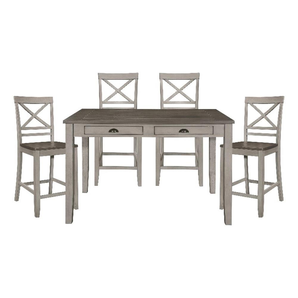 Lexicon 5-Piece Farmhouse Wood Counter Height Dining Set in Brown/Light ...