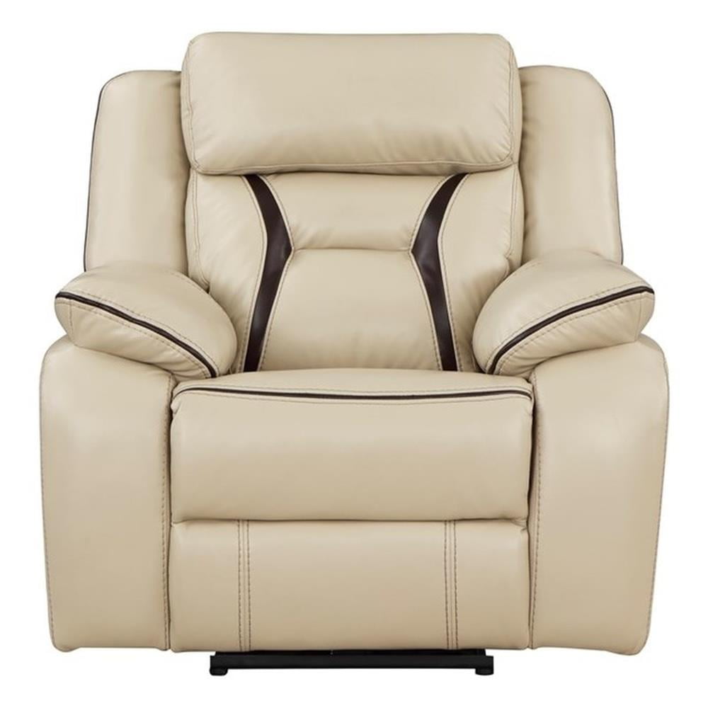 Lexicon Amite Faux Leather Upholstered Power Reclining Chair in Beige ...