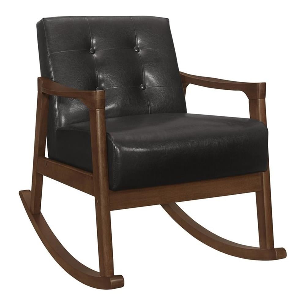 Lexicon Auden Wood & Faux Leather Rocking Chair in Walnut/Dark Brown ...