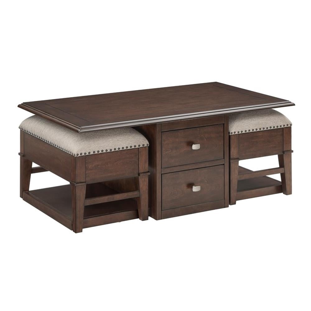 Lexicon Claremore Wood & Fabric Cocktail Table with 2 Storage Ottomans ...
