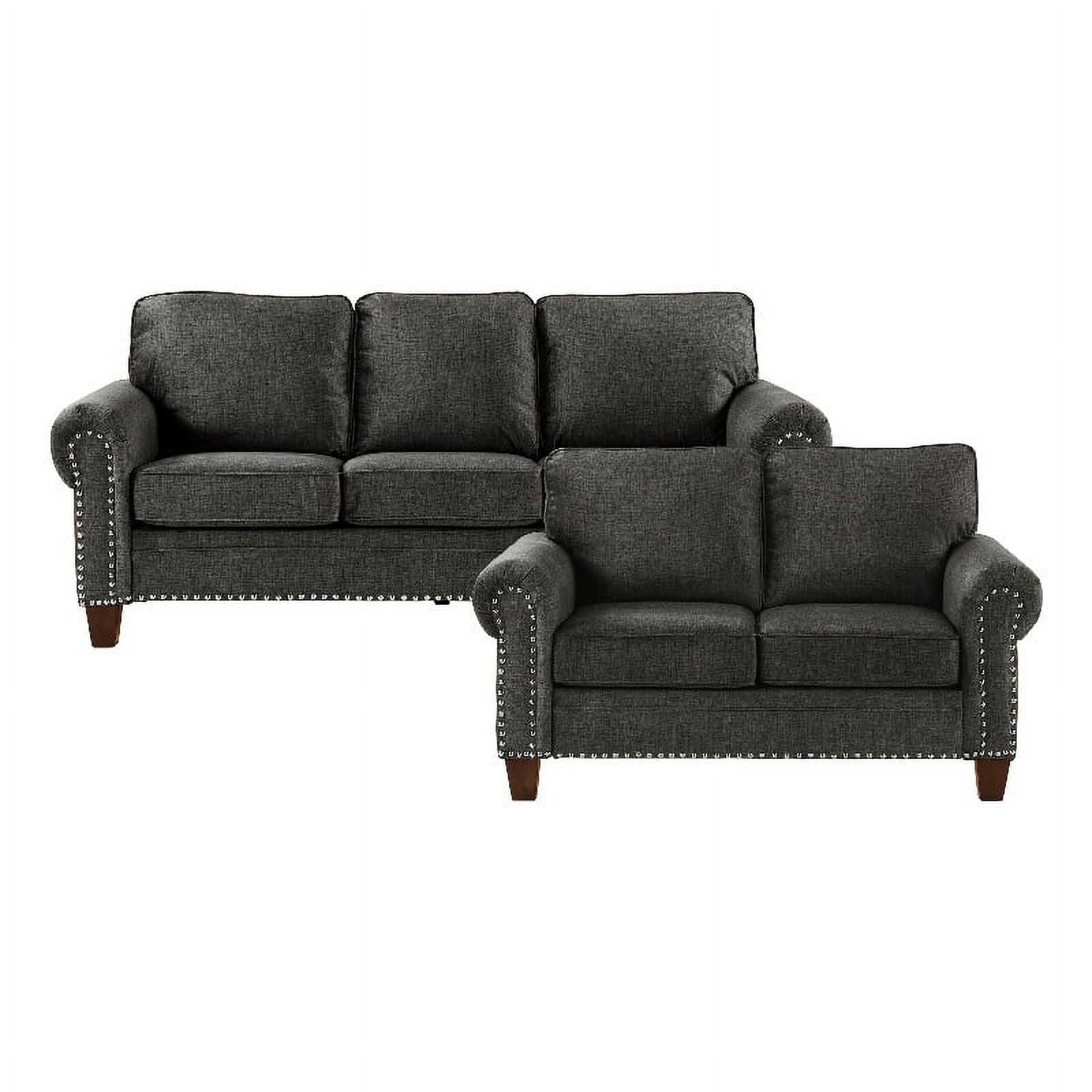 Lexicon Cornelia Microfiber 2-Piece Upholstered Sofa Set in Dark Gray ...