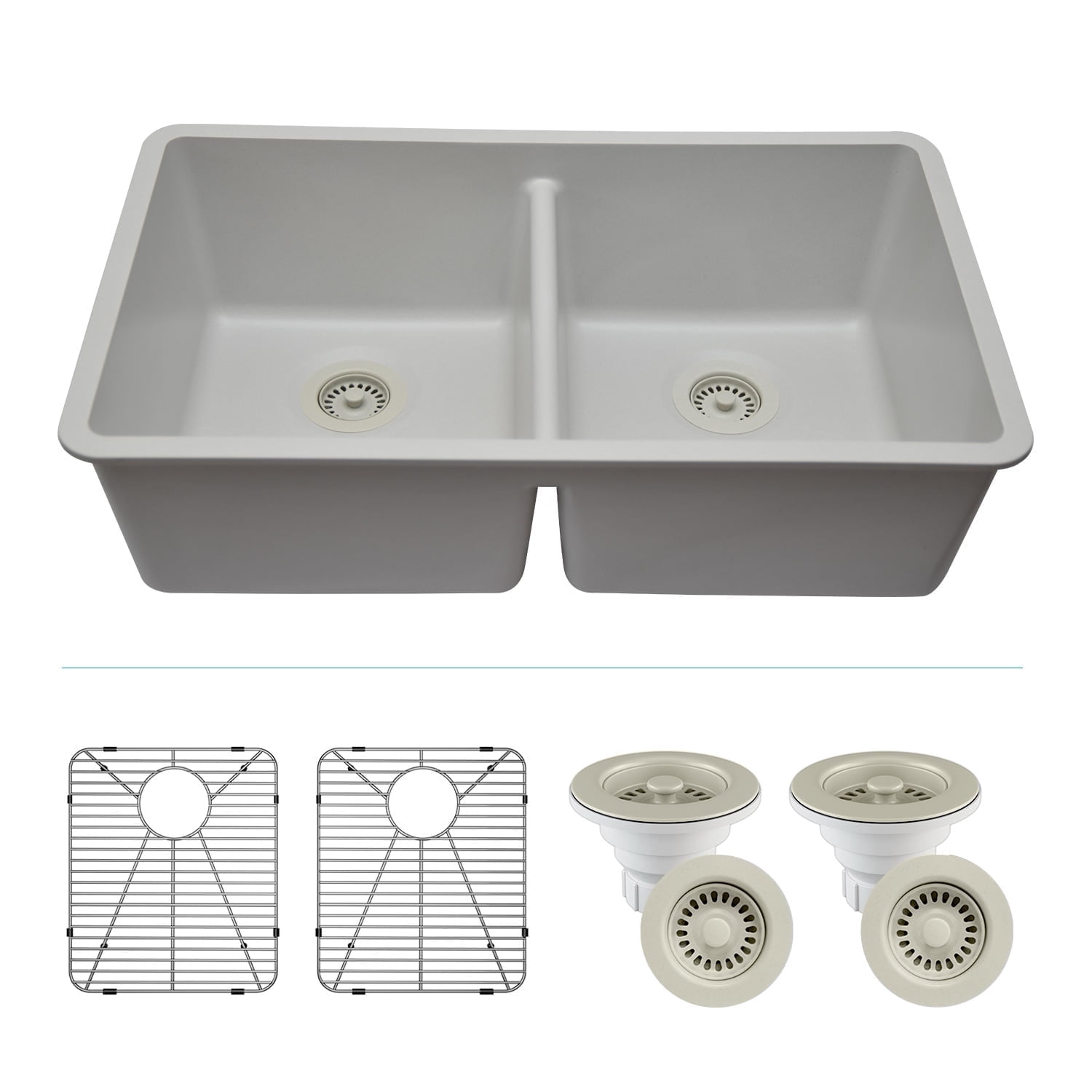 Lexicon Platinum 32 Inch Quartz Composite 50/50 Kitchen Sink Double ...