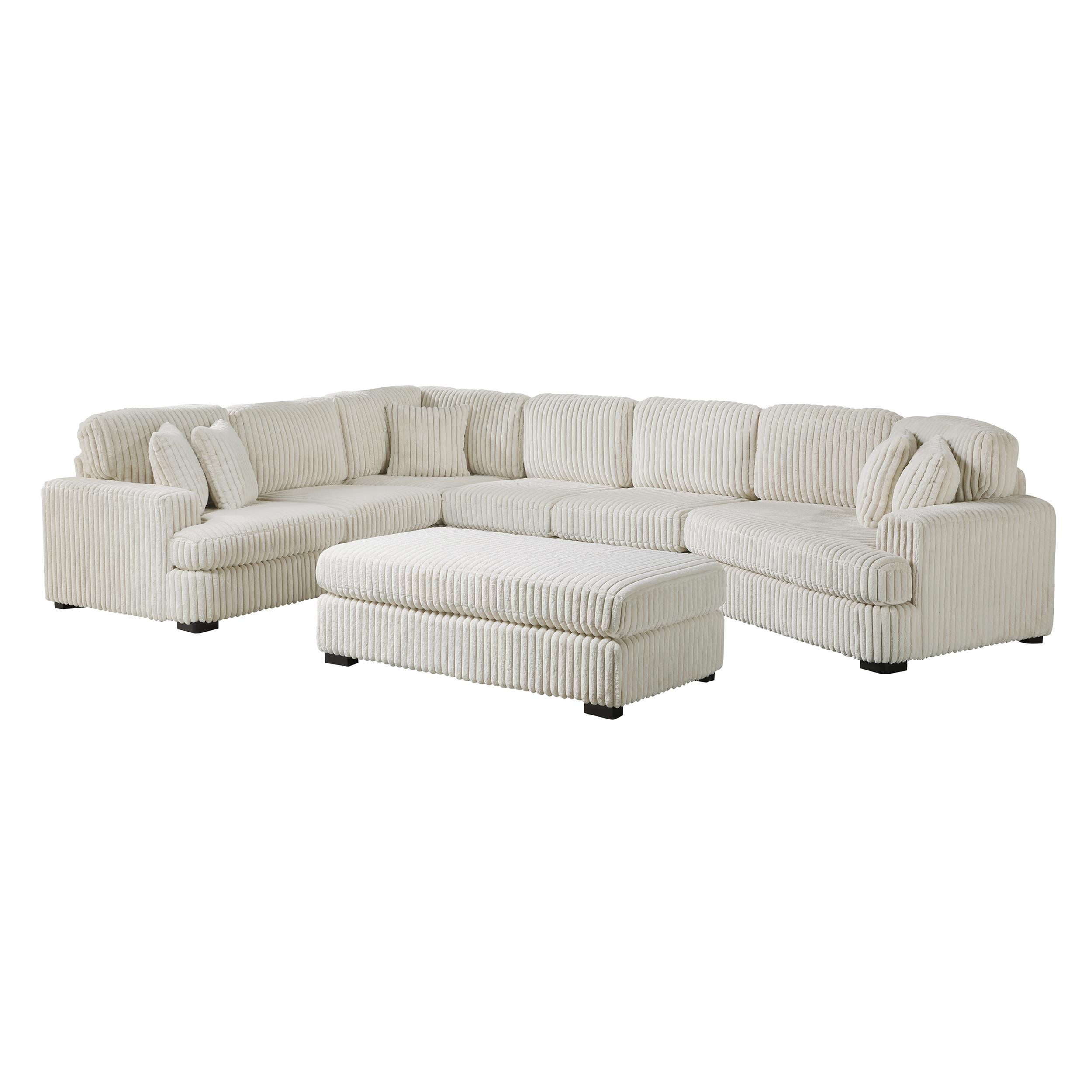 Lexicon Warwick Corduroy 5-Pc Sectional with Right Cuddler and Ottoman ...