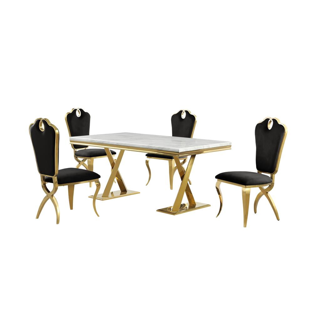 Lexim Faux Marble Dining Set in Black/Gold (5-Piece) - Walmart.com
