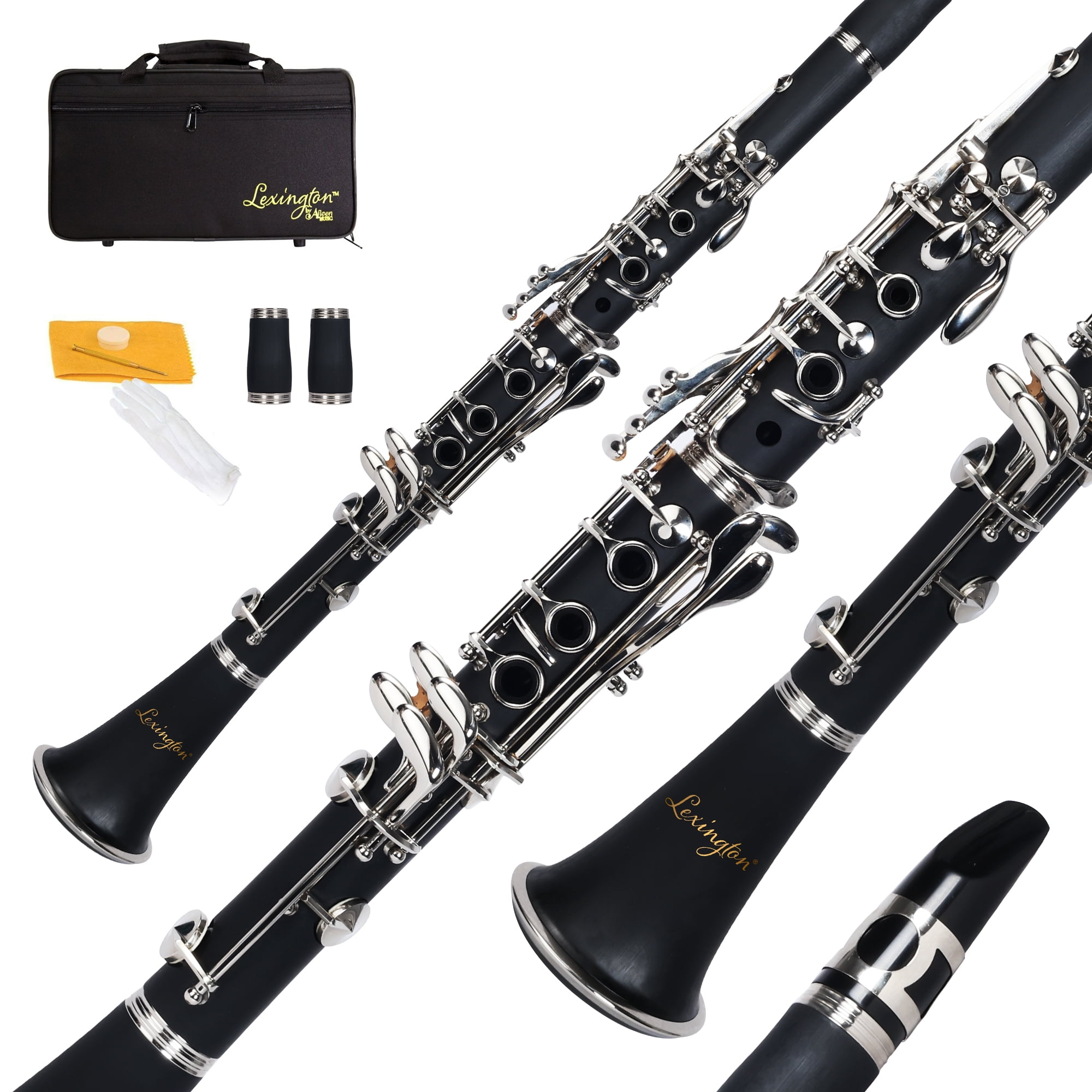 Lexington Bb Flat 17 Key Clarinet with Mouthpiece, Hard Case, Cork ...