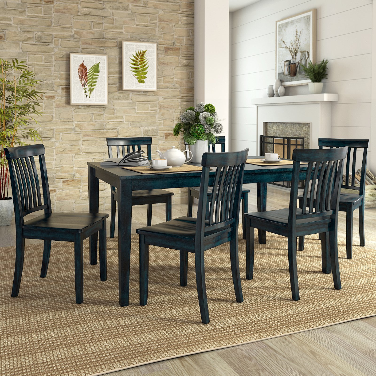 Lexington Large Wood Dining Set with 6 Mission Back Chairs in Dark ...