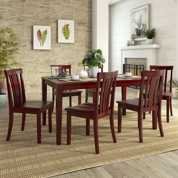Lexington Large Wood Dining Set with 6 Slat Back Chairs, Berry Red ...