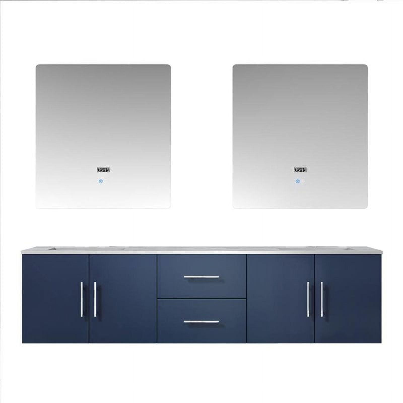 Lexora Home Geneva 72" Carrara Marble Top Double Vanity in Navy Blue ...