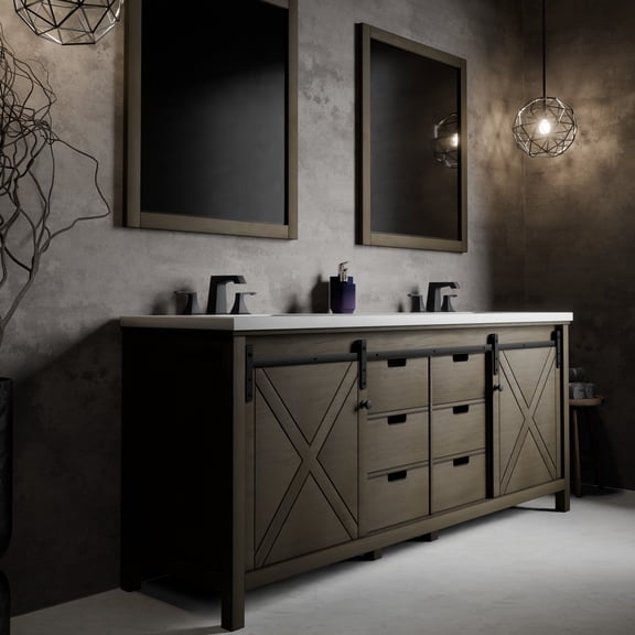 Ziva 80 in W x 22 in D Rustic Barnwood Double Bath Vanity and 30 in ...
