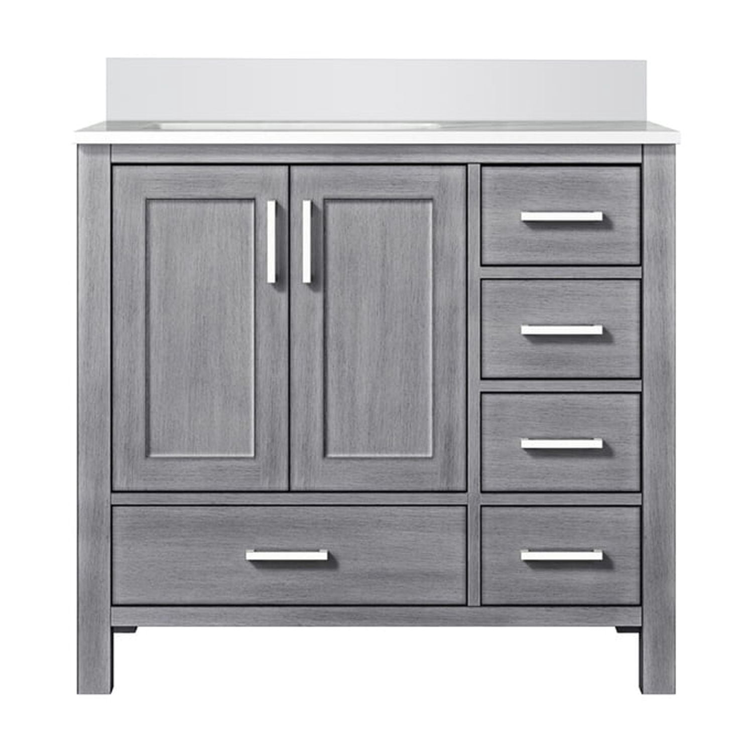 Lexora Jacques 36 in. W x 22 in. D Right Offset Distressed Grey Bath ...