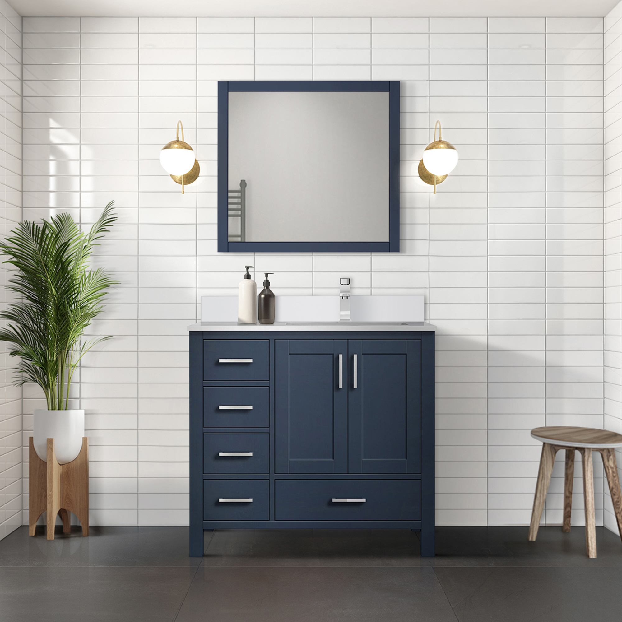 Jacques 36 in. W x 22 in. D Right Offset Navy Blue Bath Vanity and ...