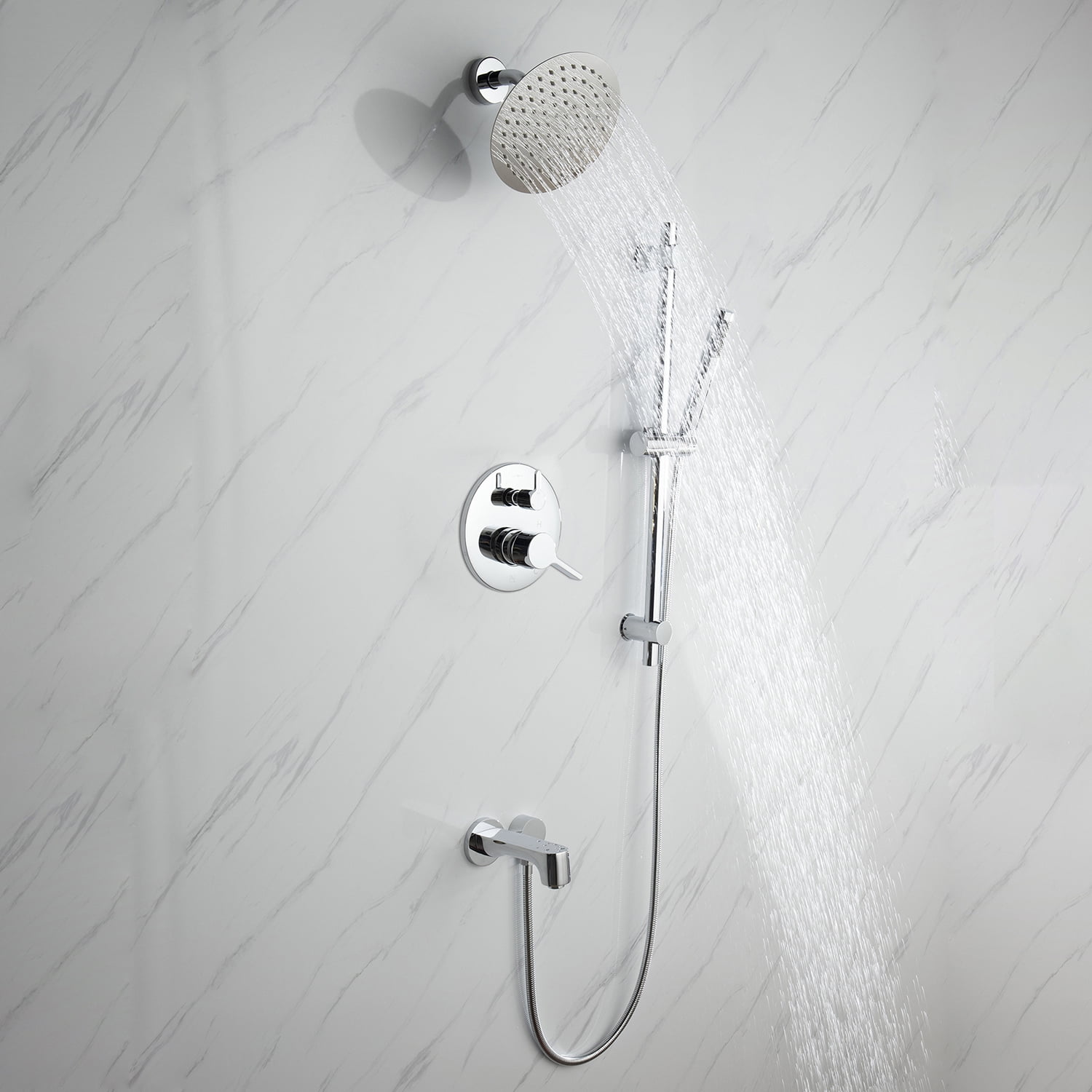 Lexora LSS13011CH 8 in. Luviah Round Rain Shower & Handheld Set, Chrome ...