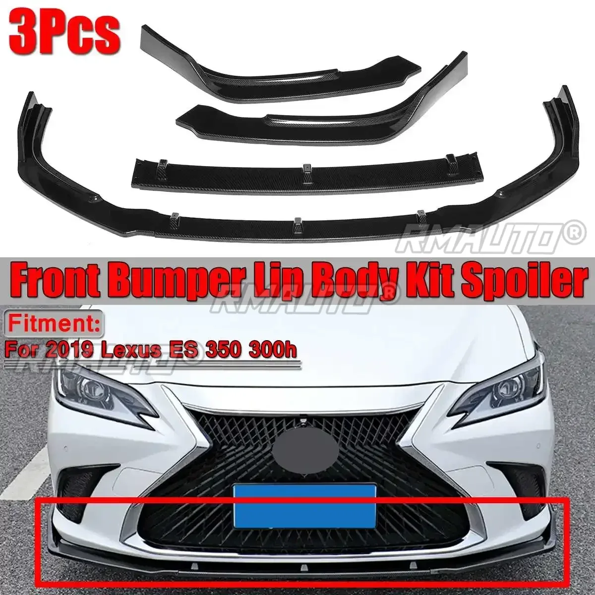 Lexus ES Lip Carbon Fiber Look Front Bumper Lip Splitter Spoiler ...