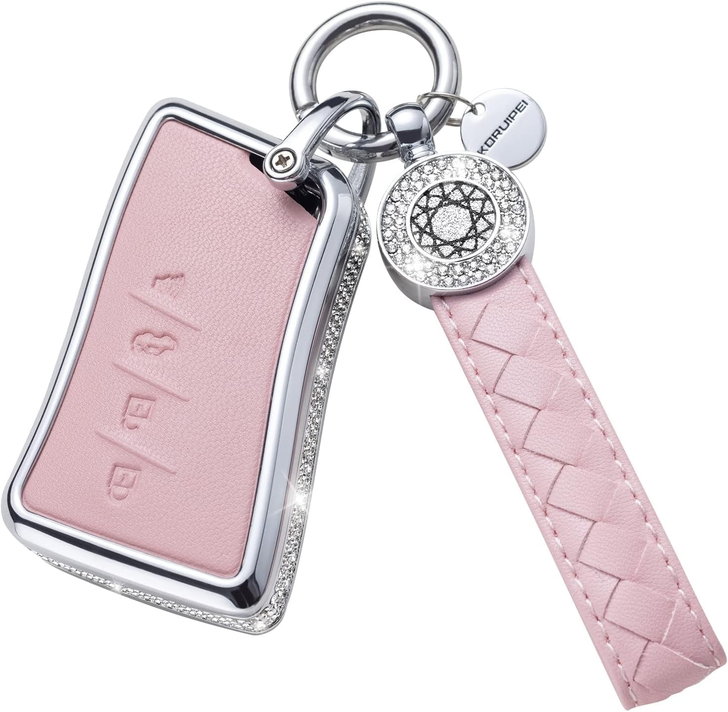for Lexus Key Fob Cover with Keychain, Pink Genuine Leather Crystal Key ...