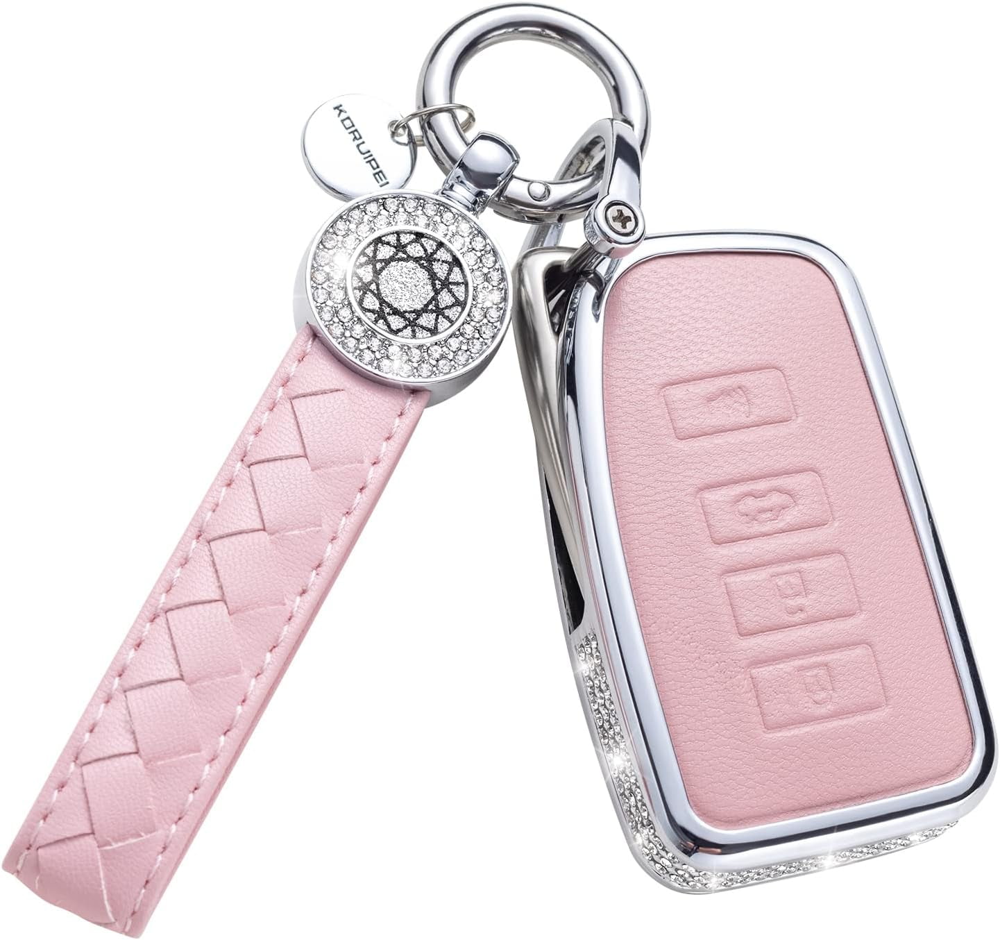 for Lexus Key Fob Cover with Keychain, Pink Genuine Leather Crystal Key ...