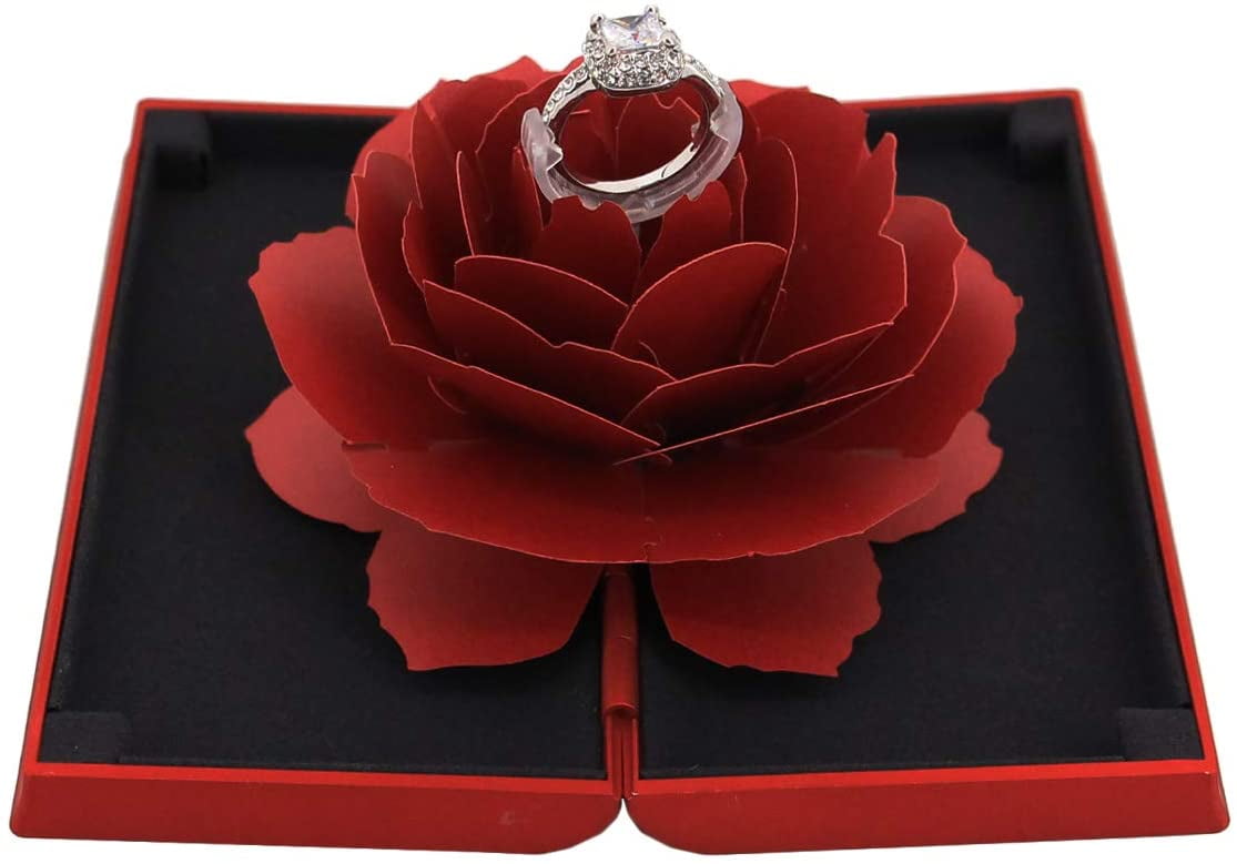 Lexon Red Rose Jewelry Box for Engagement Proposal & Wedding Ring Gift ...