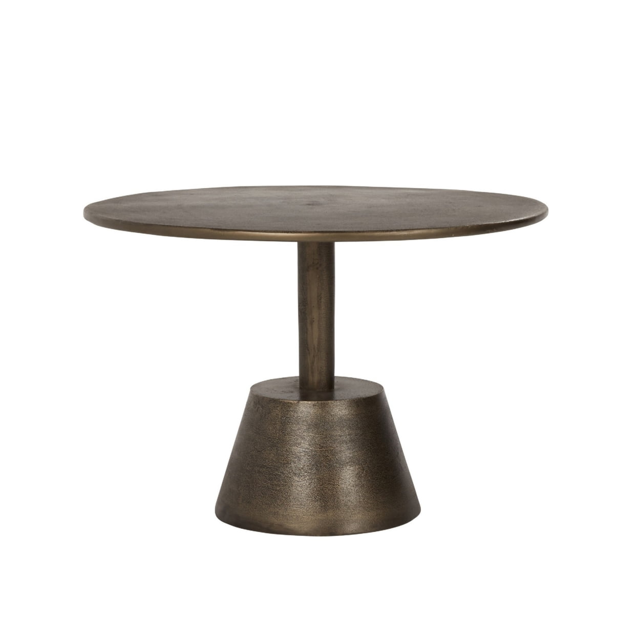 Ley 28 Inch Aluminum Side End Table, Round Top, Pedestal Base, Bronze ...