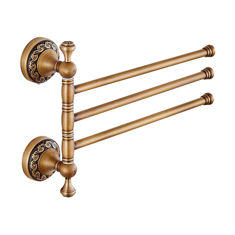 Leyden Swivel Towel Bar, Antique Brass 3 Arm Swing Towel Rack Towel ...